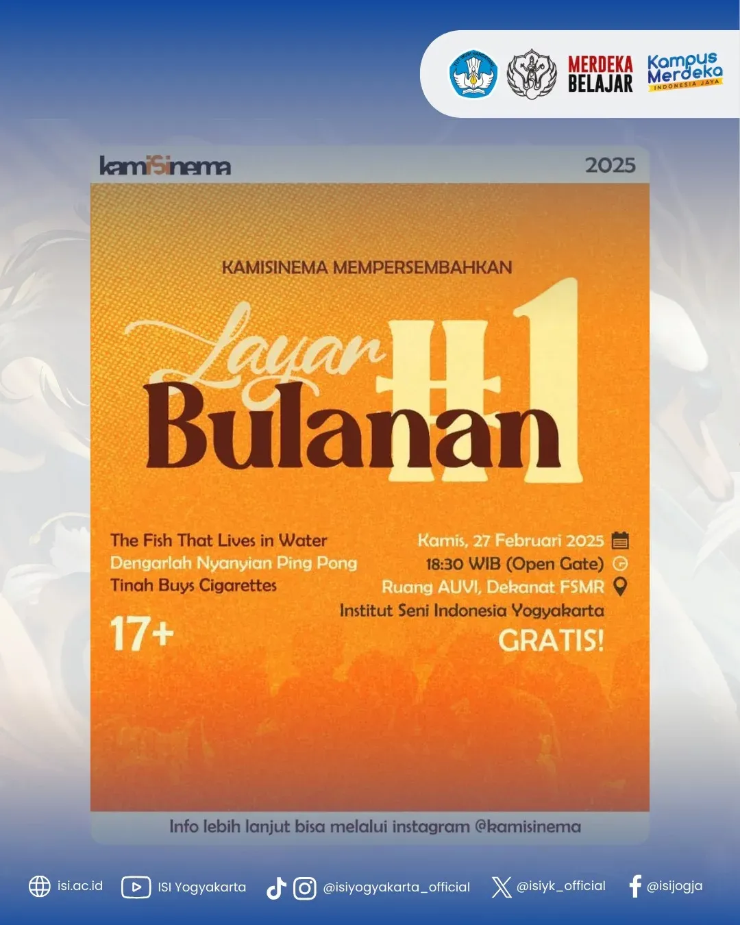 Komunitas Kamisinema Selenggarakan Layanan Bulanan #1 – ISI Jogja | ISI Yogyakarta